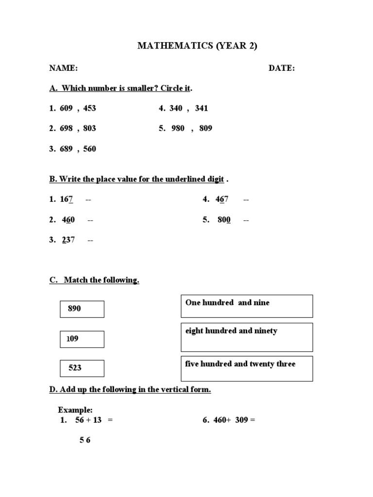 Exercises Math Year 2 | PDF