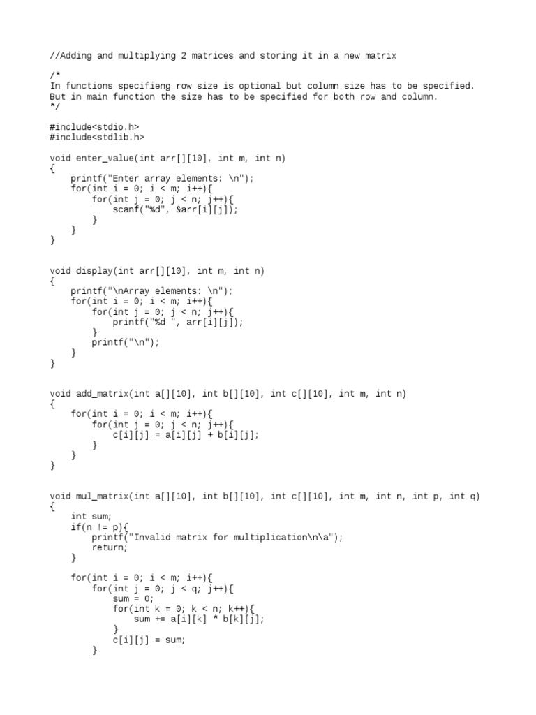 Adding and Multiplying 2 Matrices | PDF