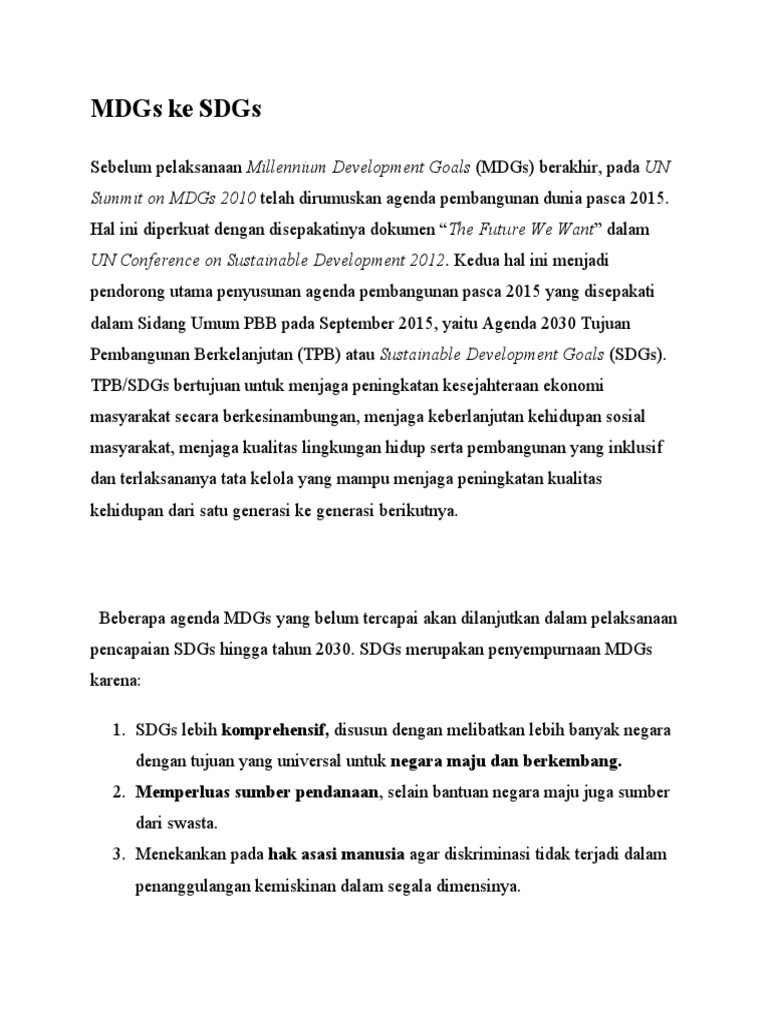 MDGs Ke SDGs | PDF | Karier & Perkembangan | Bisnis