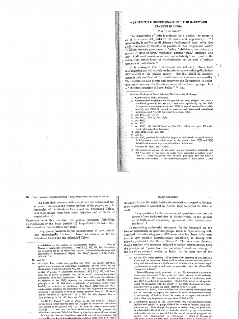 Protective Discrimination For Backward | PDF | Discrimination | Government