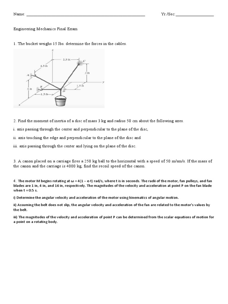 Engineering Mechanics (Final Exam) | PDF