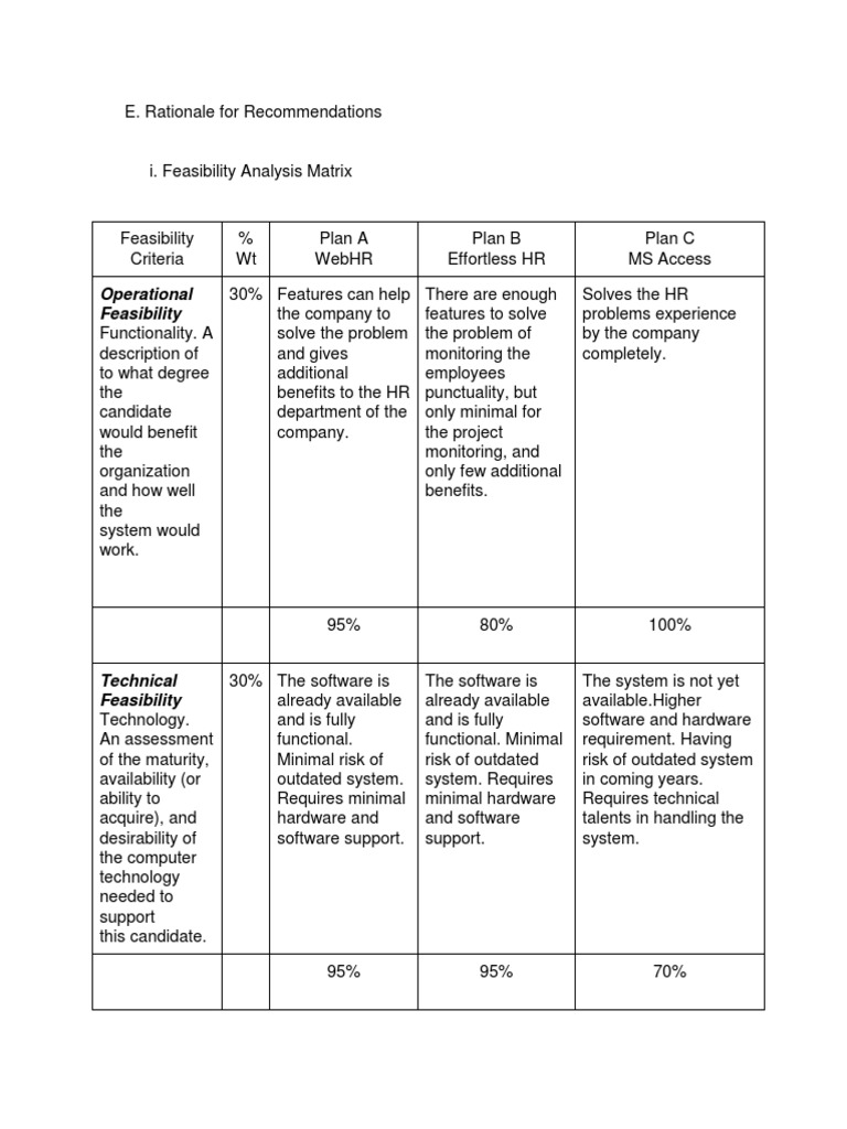 Feasibility Matrix Example | PDF | Risk | Software