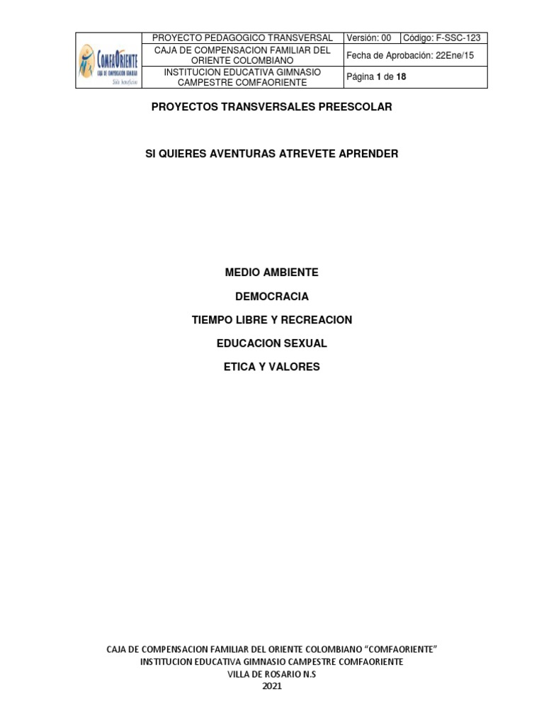 Proyectos transversales para el desarrollo integral de los estudiantes ...