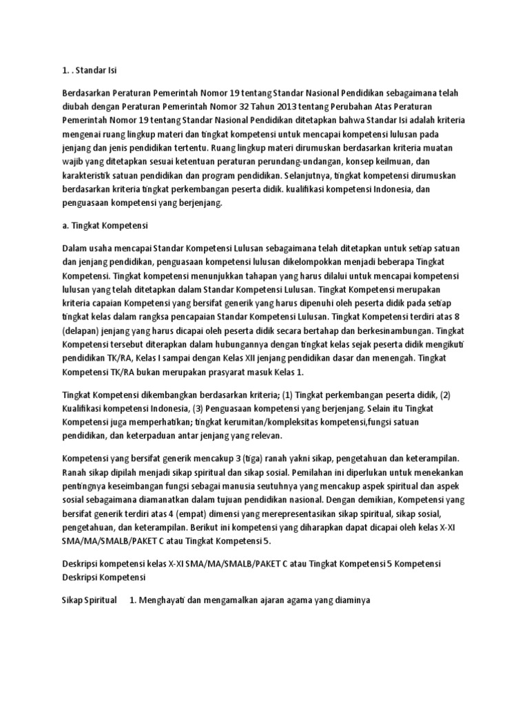 Standar Isi Kurikulum K13 Indonesia | PDF