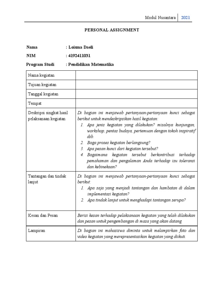 Personal Assignment | PDF | Karier & Perkembangan | Seni