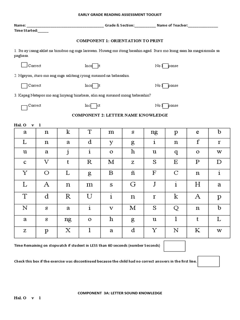 EGRA Assessment Tool | PDF