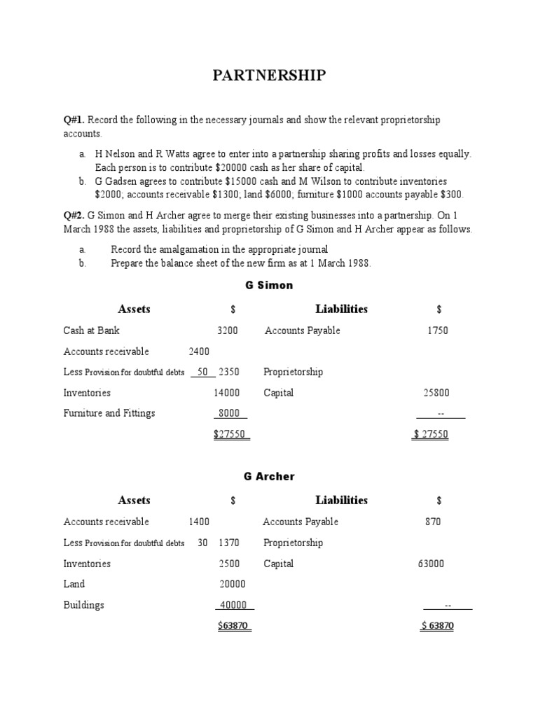 Partnership: Q#1. Record The Following in The Necessary Journals and ...