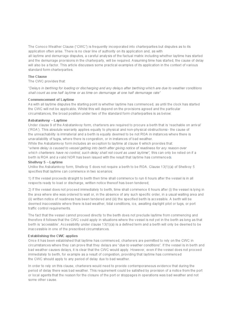 The Conoco Weather Clause | PDF | Legal Concepts | Civil Law (Legal System)