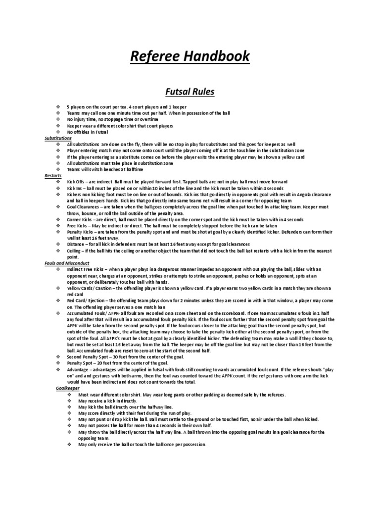 Futsal Referee Handbook and Rules | PDF | Association Football | Sports