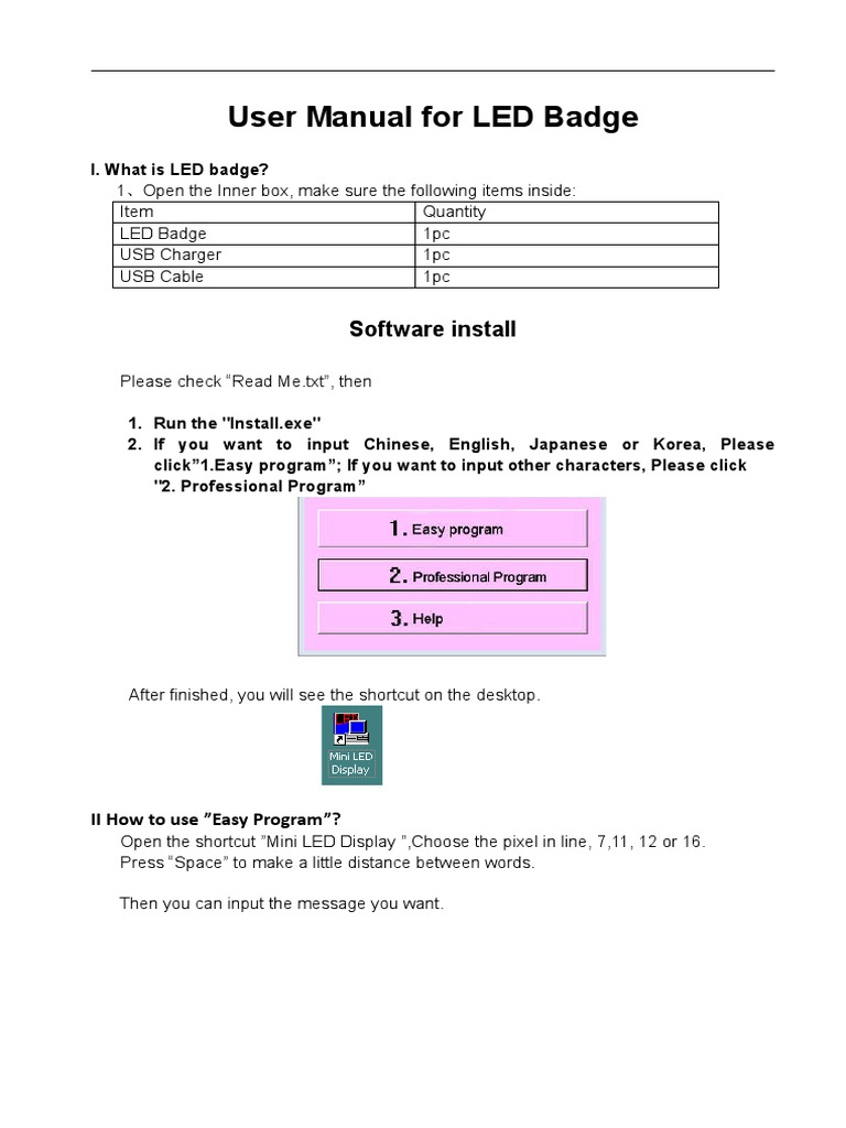 User Manual For LED Badge: Software Install | PDF | Icon (Computing ...