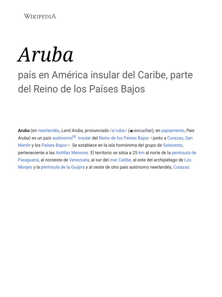Aruba - Wikipedia, La Enciclopedia Libre | PDF | Reino de los Países Bajos