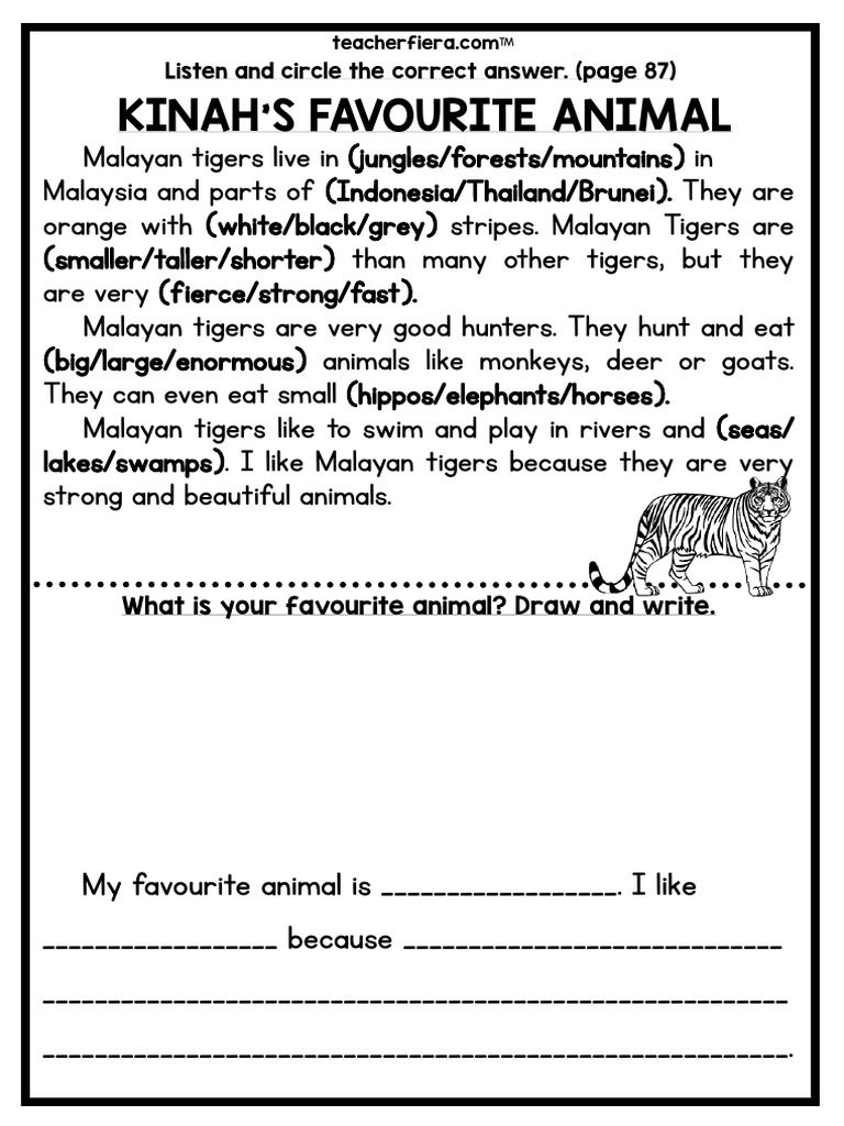 Year 4 Module 8 Amazing Animals Worksheets | PDF | Tiger | Malaysia