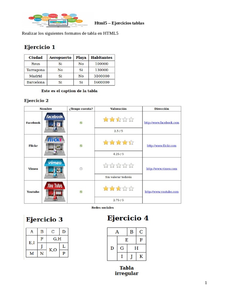Html5 Tablas Ejercicios | PDF | Informática