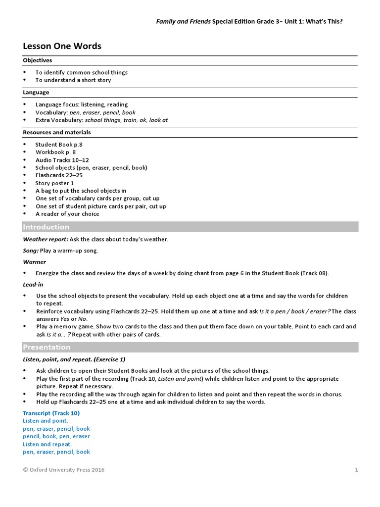 Lesson One Words: Objectives | PDF | Vocabulary | Phonics