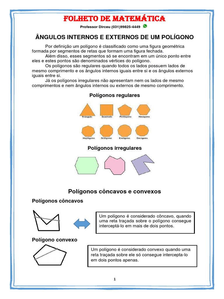 Ângulos Externos e Internos de Um Polígono | PDF | Polígono | Ângulo