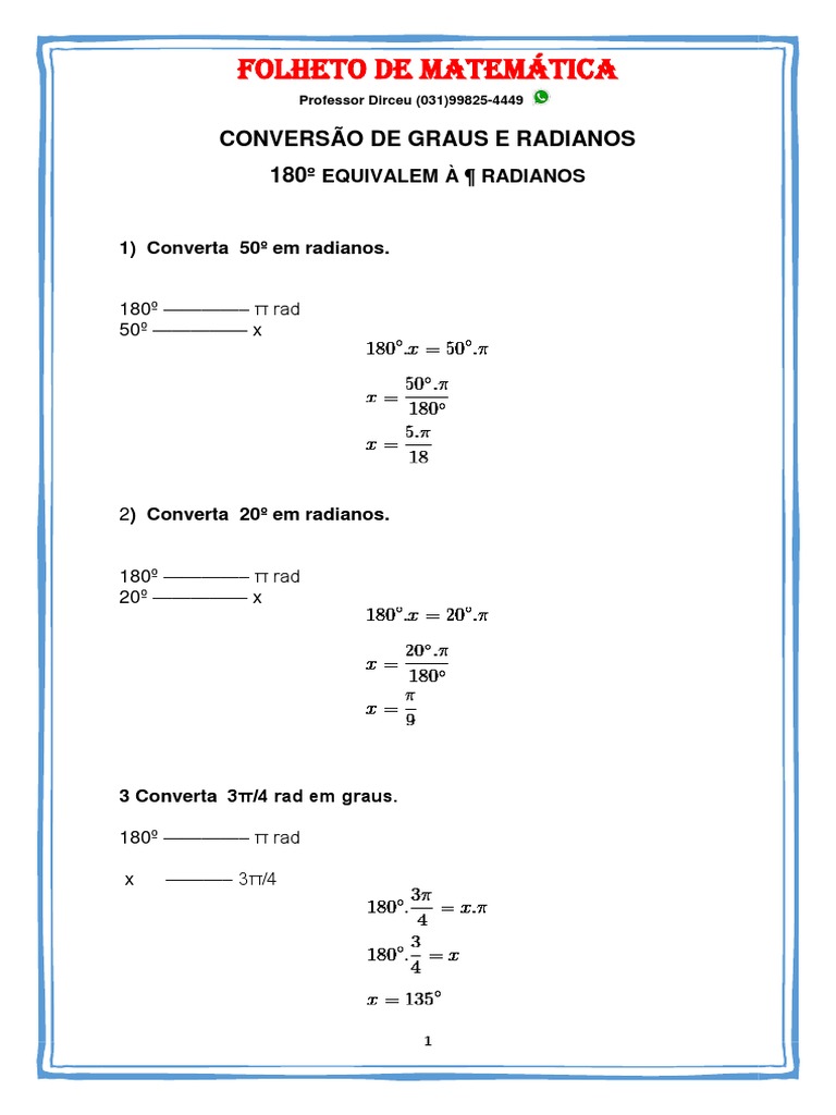 Conversão Graus e Radianos | PDF