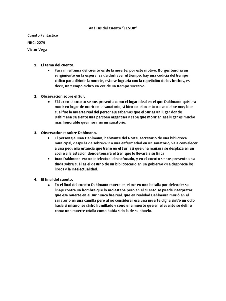 Análisis Del Cuento El Sur | PDF