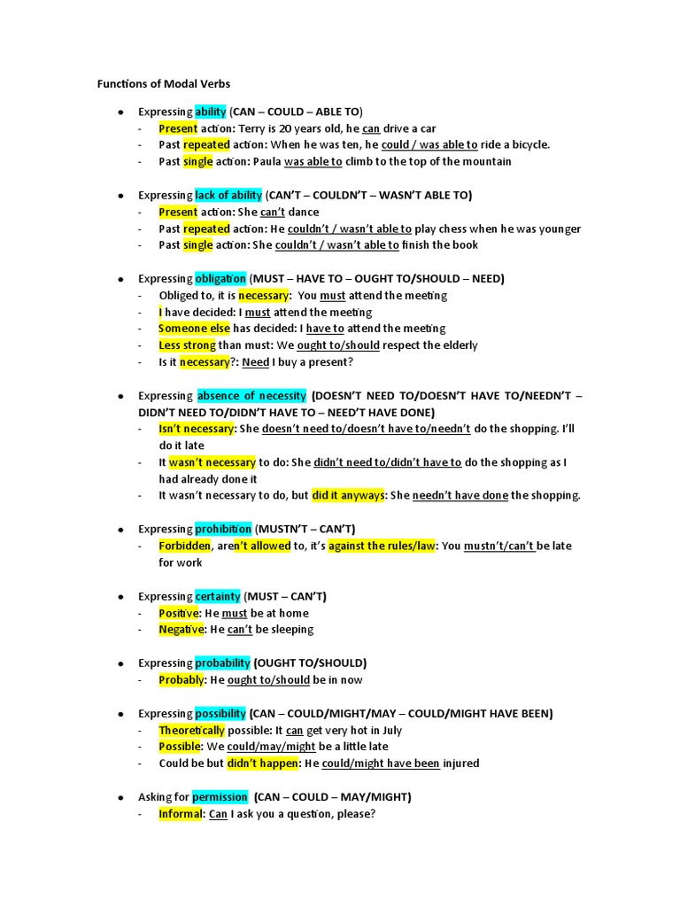 Functions of Modal Verbs | PDF | Language Arts & Discipline | Self ...