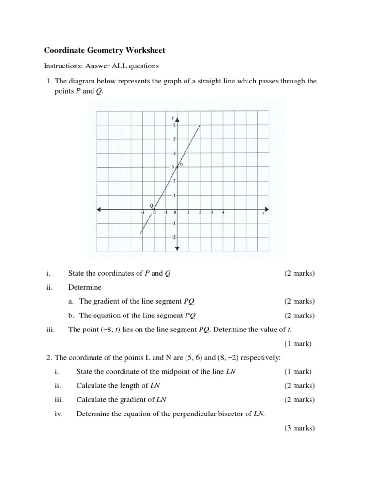 Grade 11 Coordinate Geometry Worksheet | PDF