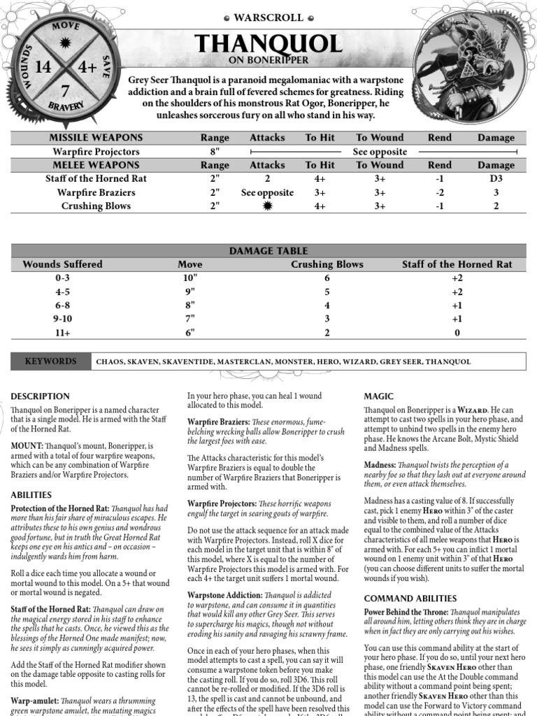 AoS Skaven Warscroll Card Thanquol | PDF