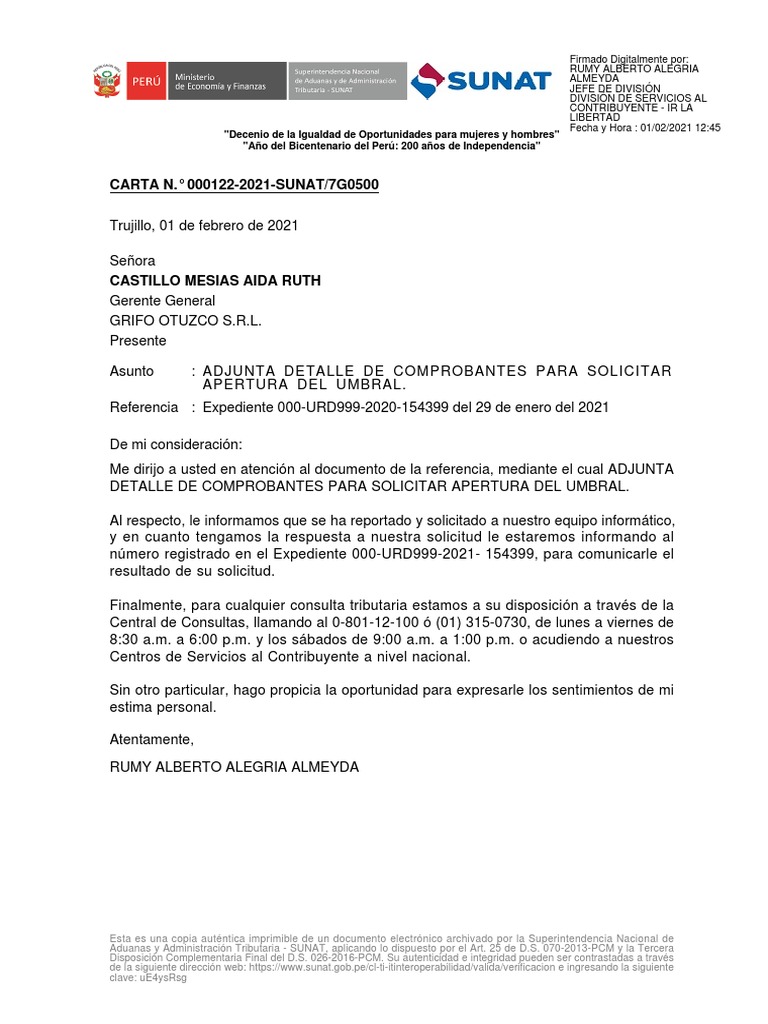 Carta N.° 000122-2021-7G0500 | PDF