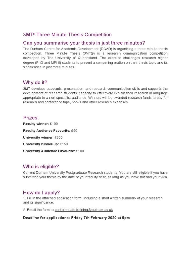 3MT Three Minute Thesis Competition Can You Summarise Your Thesis in ...