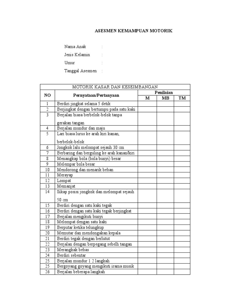 Asesmen Kemampuan Motorik | PDF
