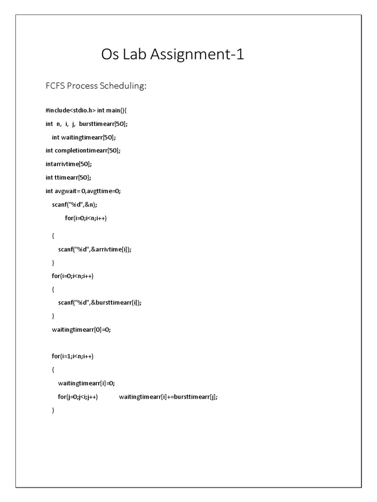 Os Lab Assignment-1: FCFS Process Scheduling | PDF | Operating System Technology | Computer ...