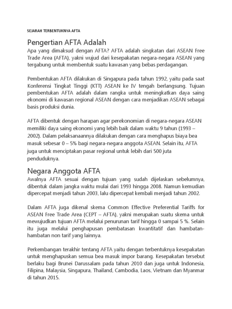 Sejarah Terbentuknya Afta | PDF