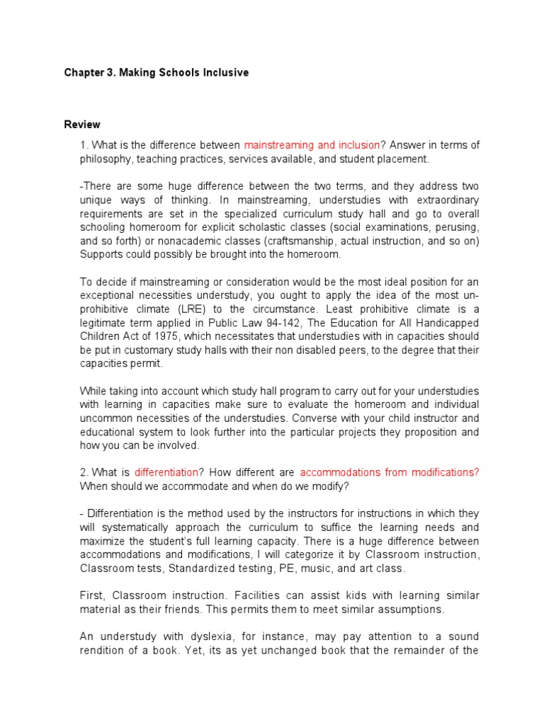 Chapter 3 Review Reflect Practice | PDF | Inclusion (Education ...