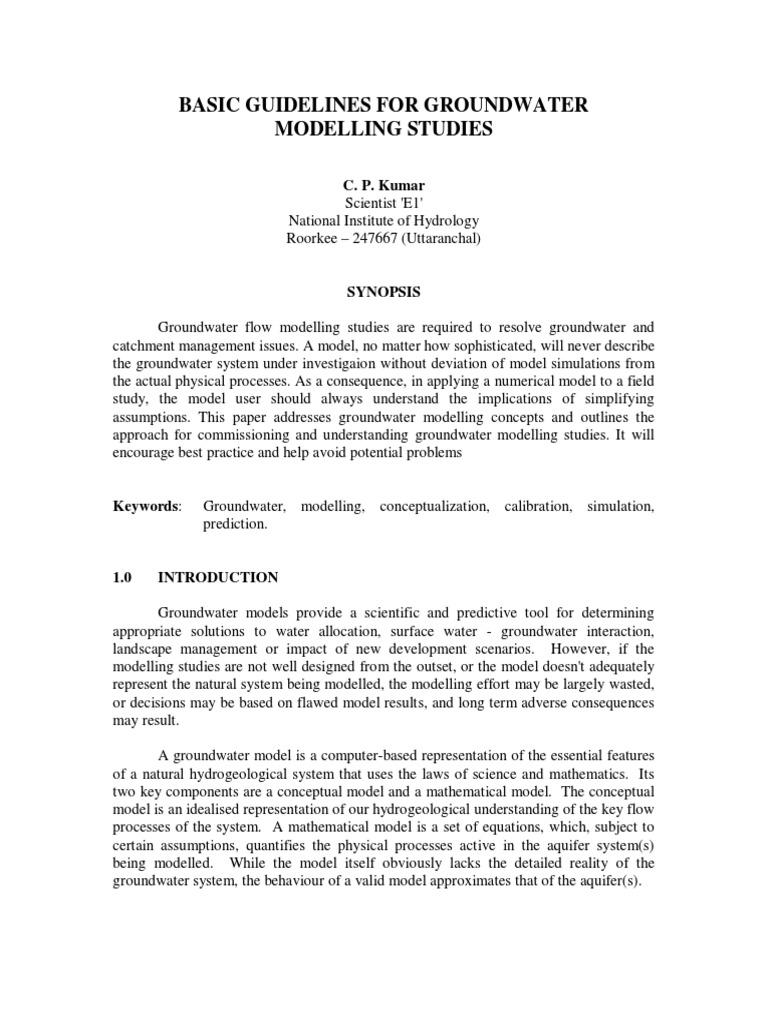 Basic Guidelines For Groundwater Modelling Studies: C. P. Kumar | PDF ...