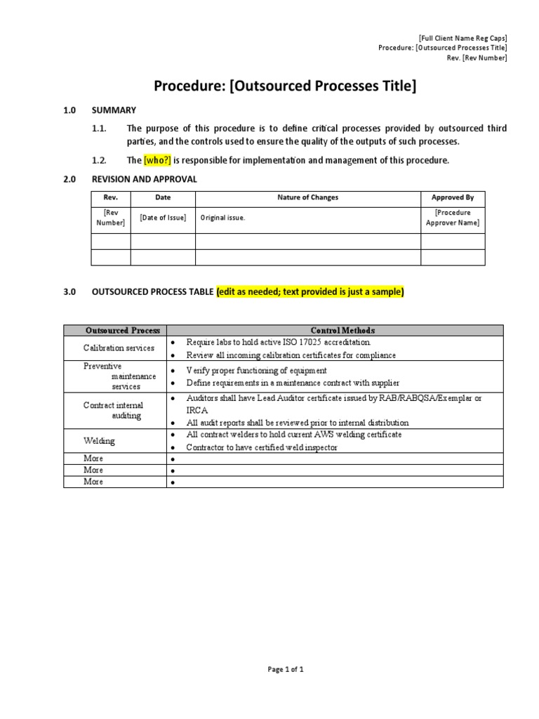 Oversight of Outsourced Processes: Controls and Requirements for ...