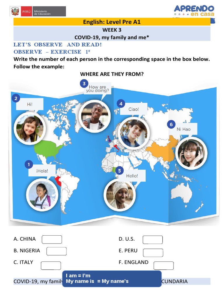 English: Level Pre A1: Let'S Observe and Read! Observe - Exercise 1 | PDF