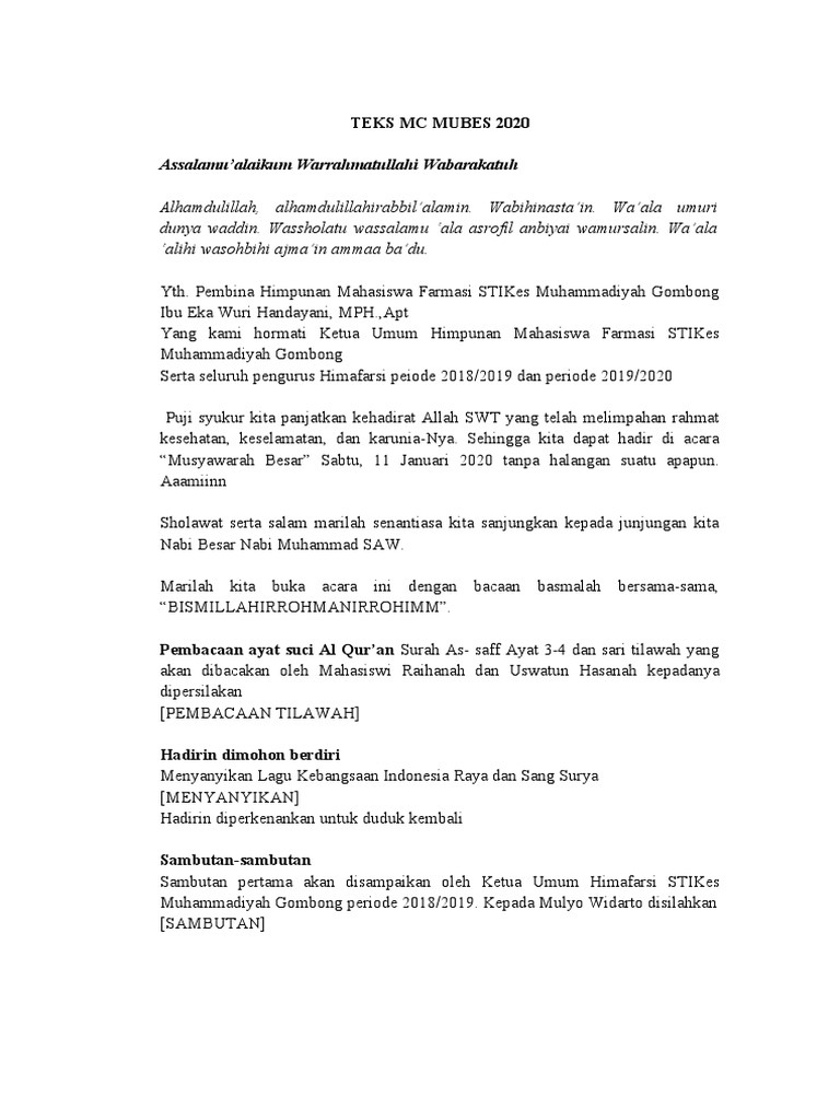 Teks MC Mubes 2020 | PDF