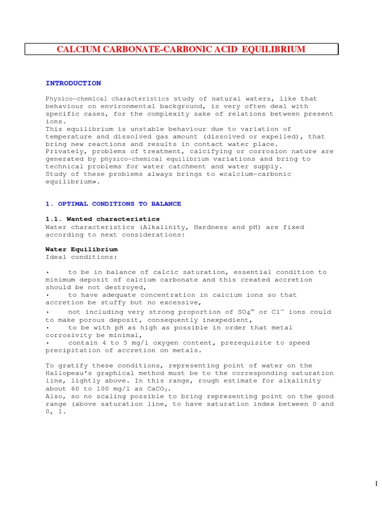 Calcium Carbonate-Carbonic Acid Equilibrium | PDF | Salt (Chemistry ...