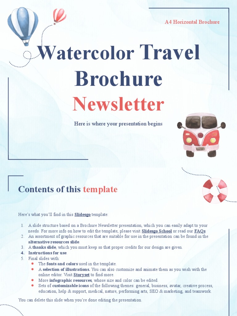 Watercolor Travel Brochure Newsletter by Slidesgo | PDF | Planets ...