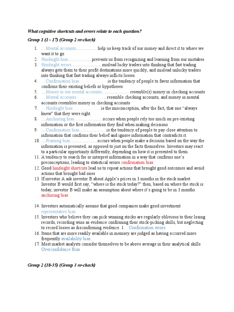 What Cognitive Shortcuts and Errors Relate To Each Question | PDF ...