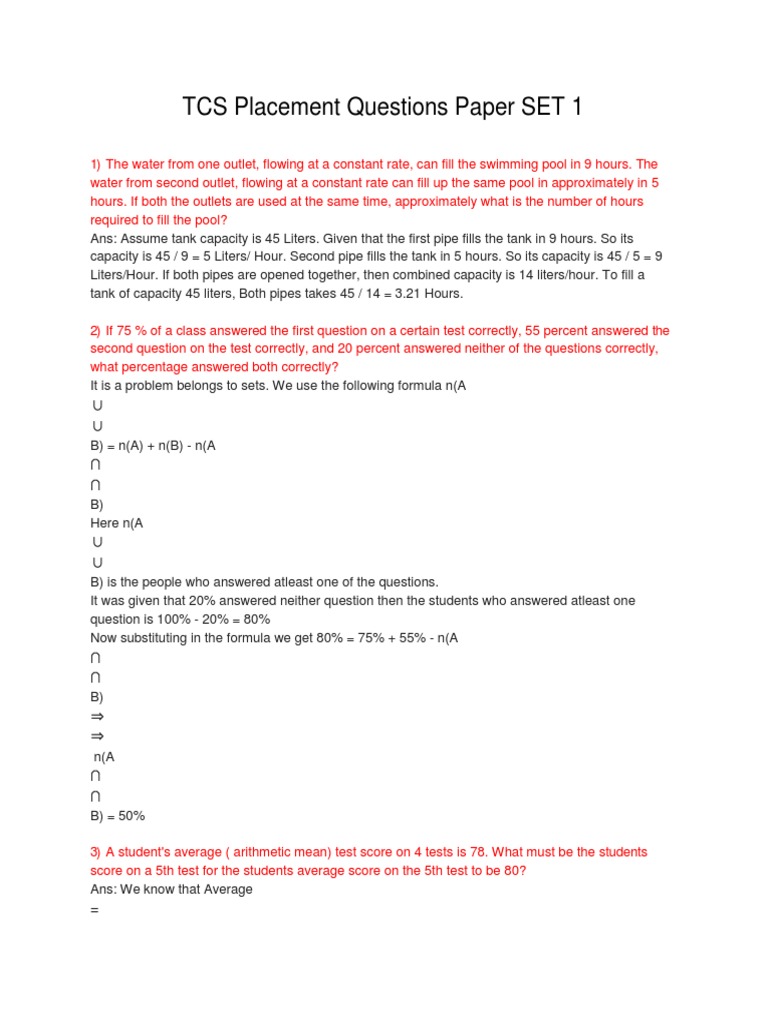TCS Placement Questions Paper SET 1 | PDF | Area | Seed