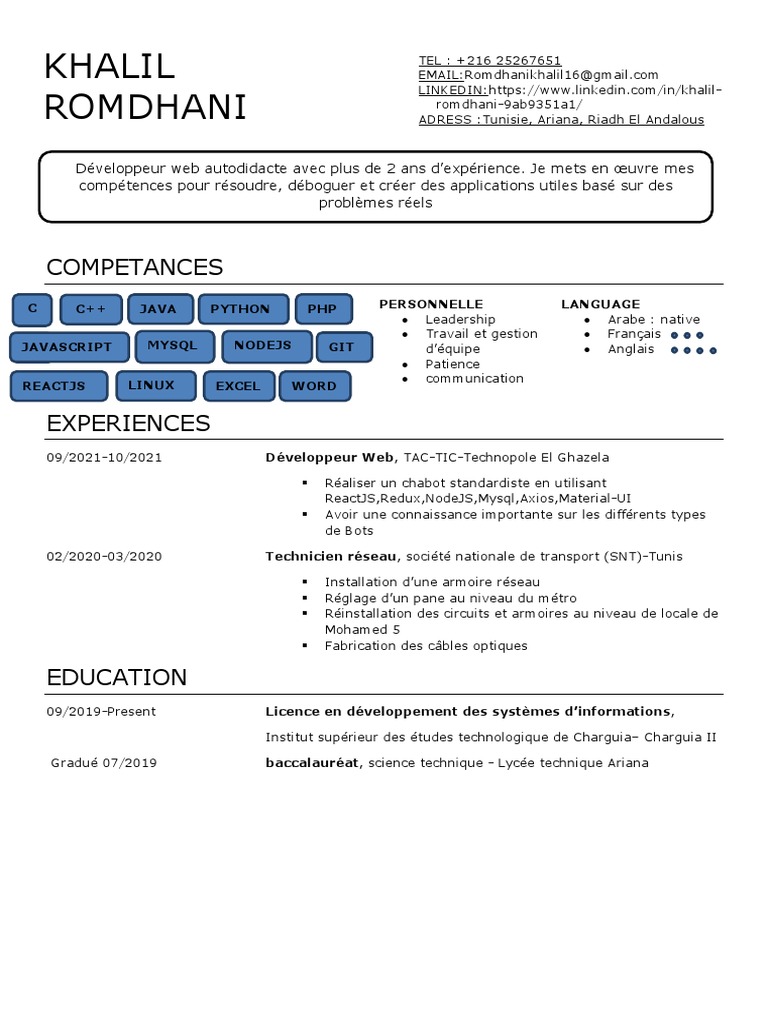 Khalil Romdhani: Competances | PDF