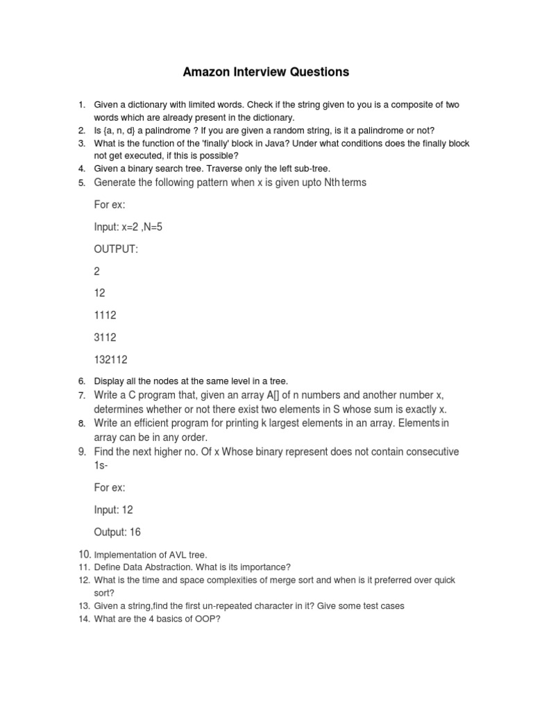 Amazon Coding Interview Questions | PDF | String (Computer Science ...
