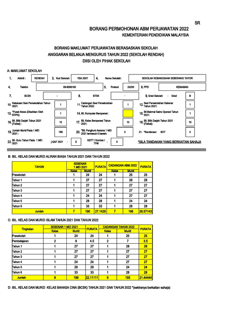 Borang Permohonan Abm P Sekolah-Skst | PDF
