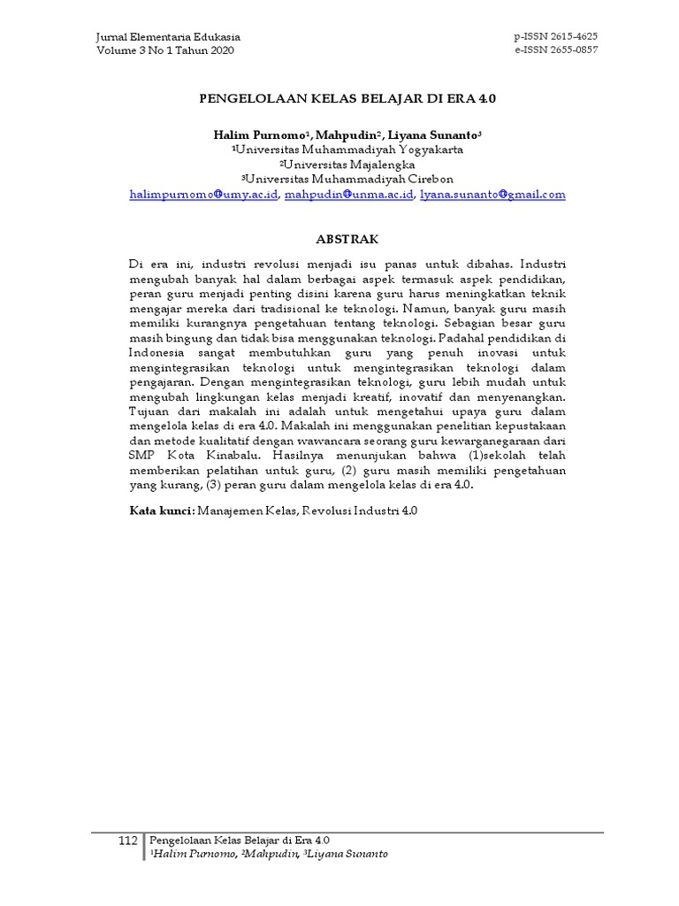 Jurnal Elementaria Edukasia 2020 | PDF | Karier & Perkembangan