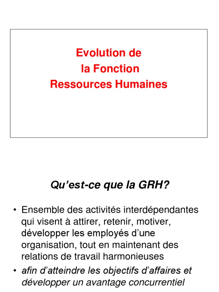 Evolution de La Fonction RH 21 | PDF | Gestion des ressources humaines ...