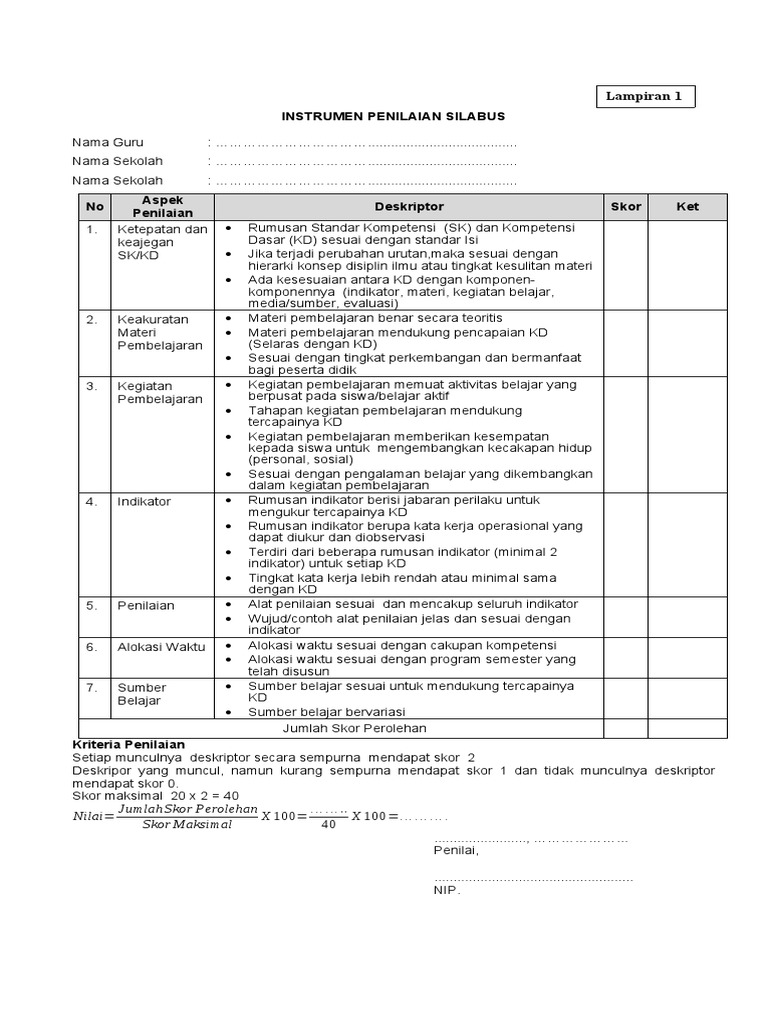 Instrumen Penilaian Silabus | PDF