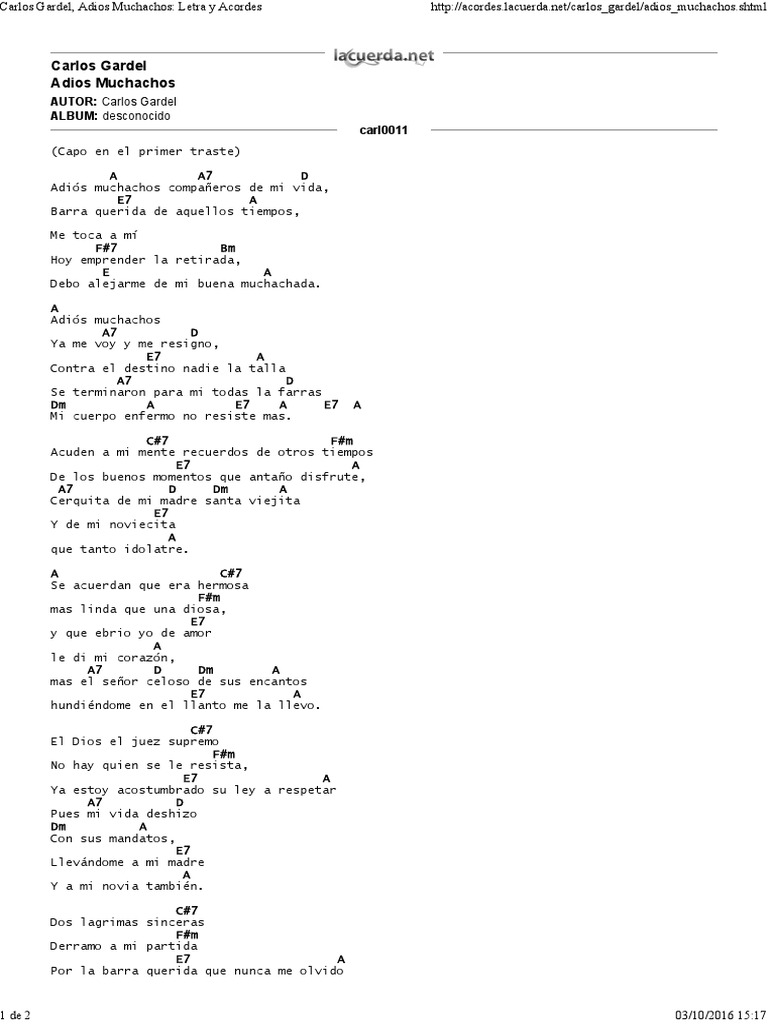 Carlos Gardel, Adios Muchachos - Letra y Acordes | PDF