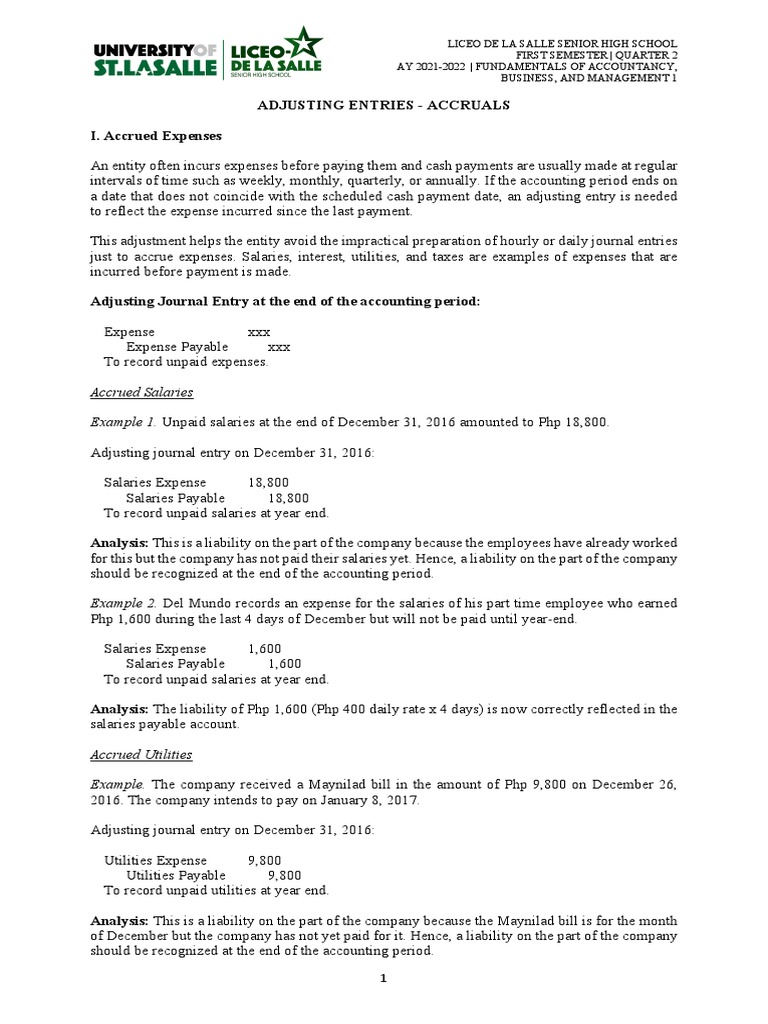 Adjusting Entries - Accruals: A Comprehensive Explanation of Accrued ...