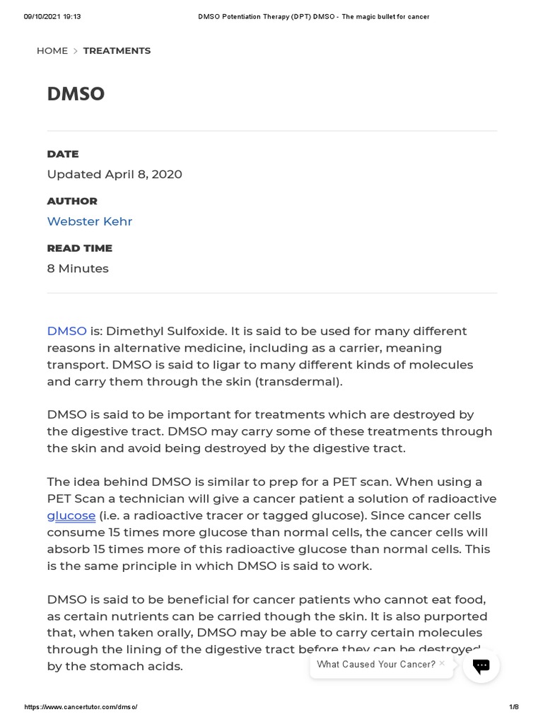 DMSO Cancer Therapy Overview | PDF | Chemotherapy | Dimethyl Sulfoxide