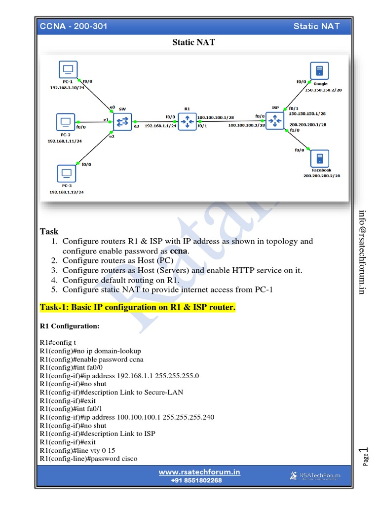 CCNA 200-301 - Lab-19 NAT Static v1.0 | PDF | Ip Address | Cisco Certifications