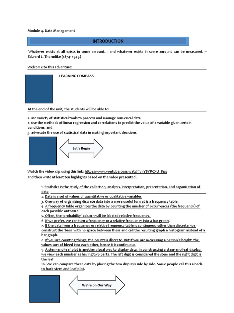 Module 4 (Data Management) - Math 101 | PDF | Statistics | Mania