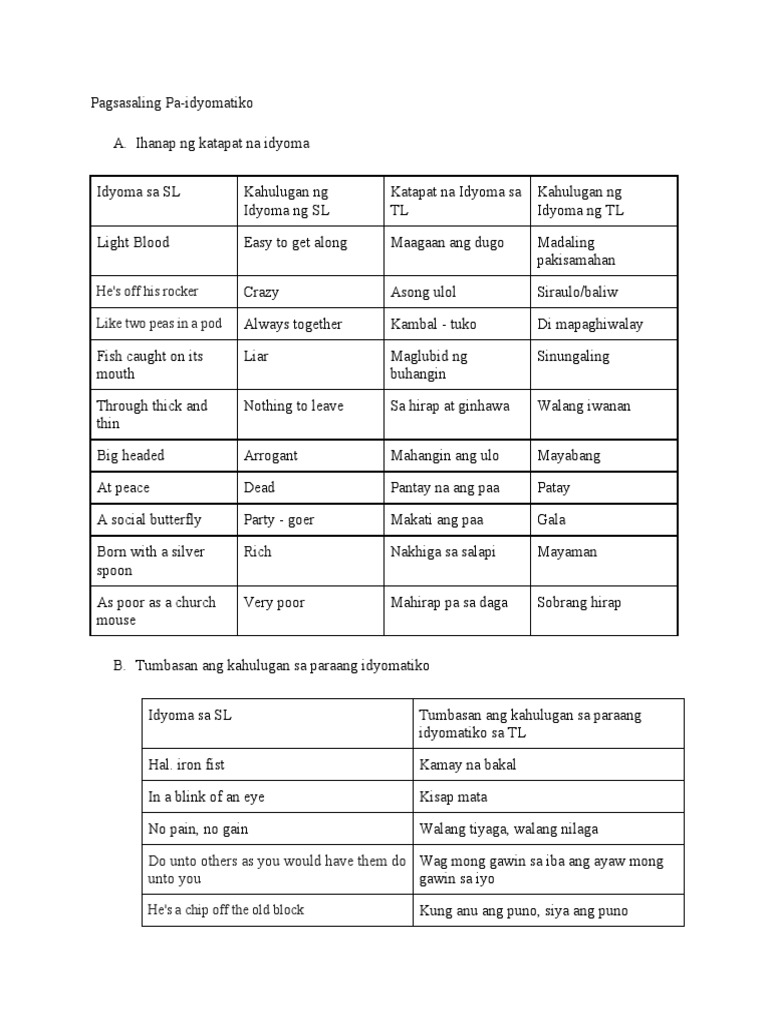 Pagsasaling Pa Idyomatiko | PDF